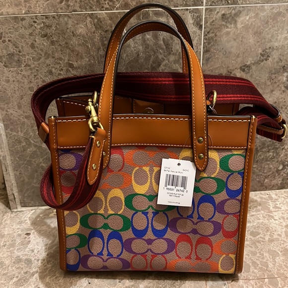 Coach | Bags | Coach Field Tote 22 In Pride Rainbow Brasstan Natural ...